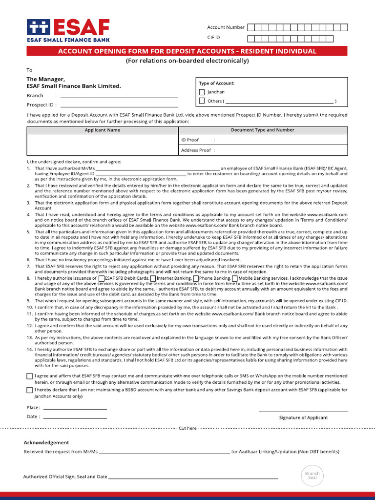 Account Opening Form For Deposit Accounts Resident Individuals V 1.1 | PDF
