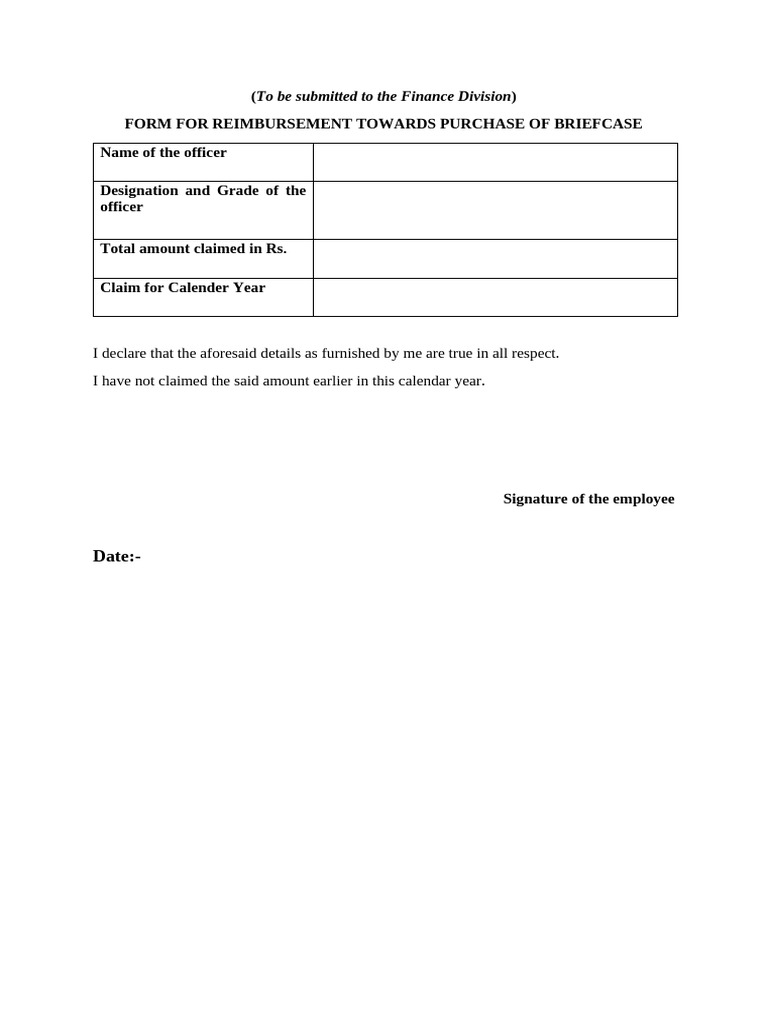 Briefcase Reimbursement Form | PDF