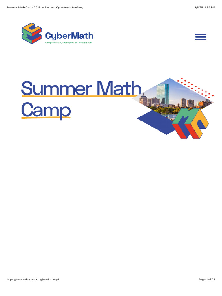 Summer Math Camp 2025 in Boston - CyberMath Academy | PDF | Advanced Placement | Middle Schools