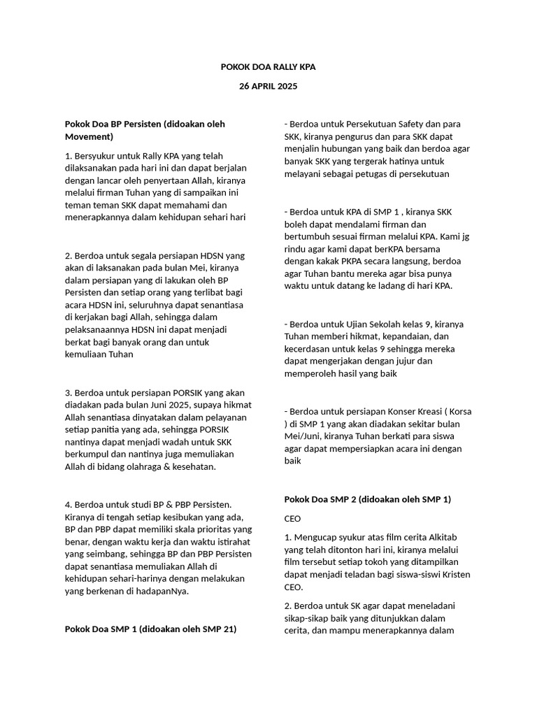 Pokok Doa Rally Kpa - Persisten SMG | PDF