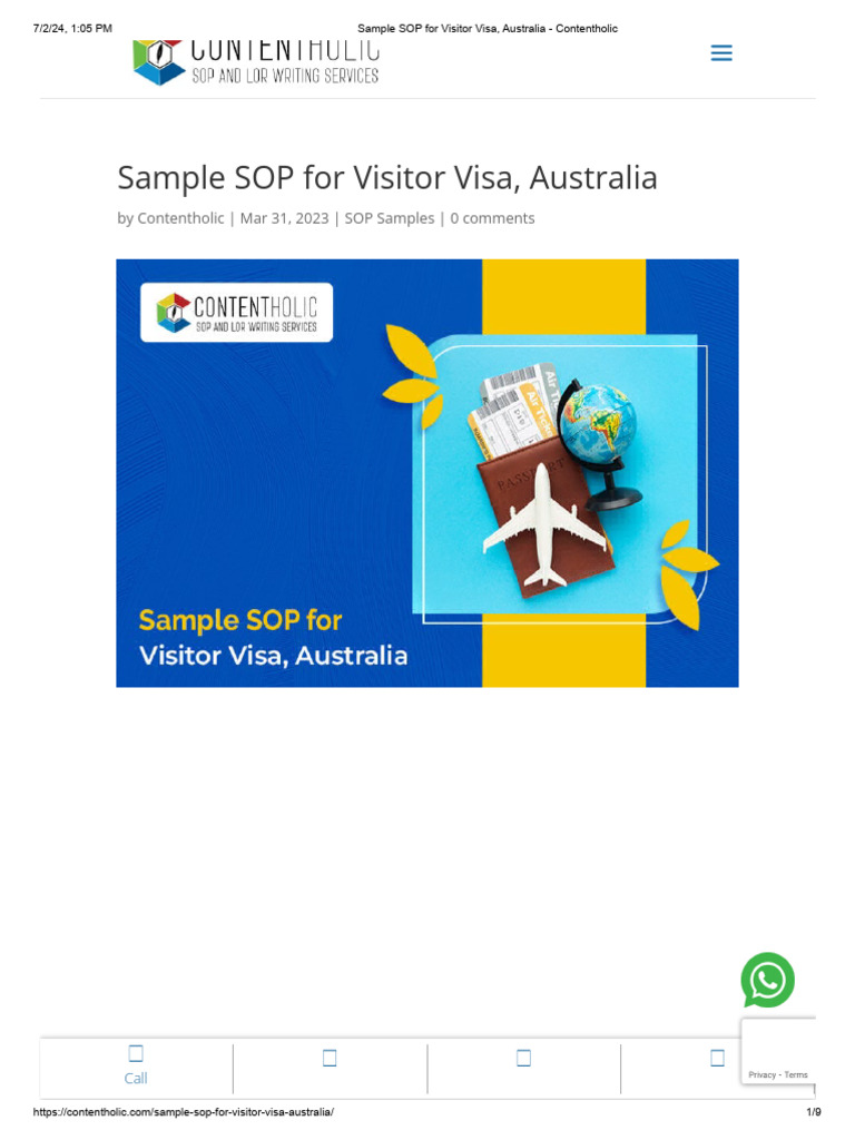 Sample Visitor Visa SOP for Australia | PDF | Travel Visa