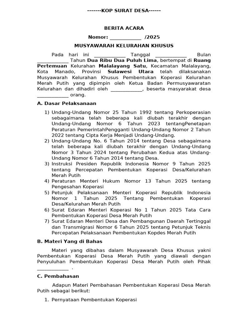 Berita Acara Musdessus | PDF