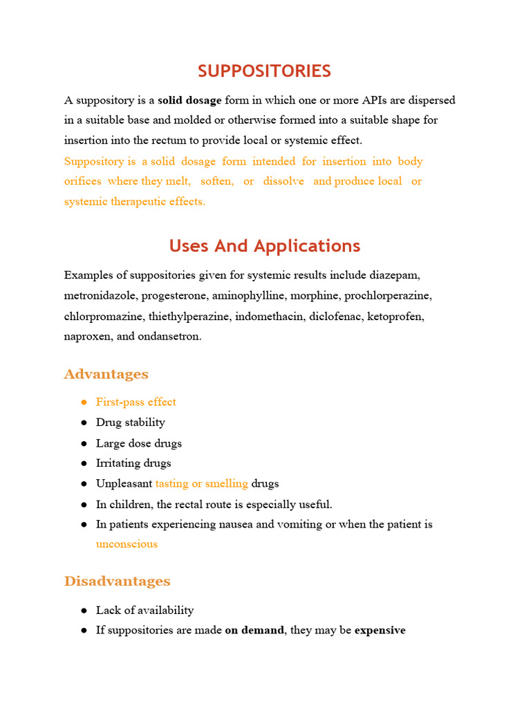 Advantages and Disadvantages of Suppositories | PDF | Polyethylene ...