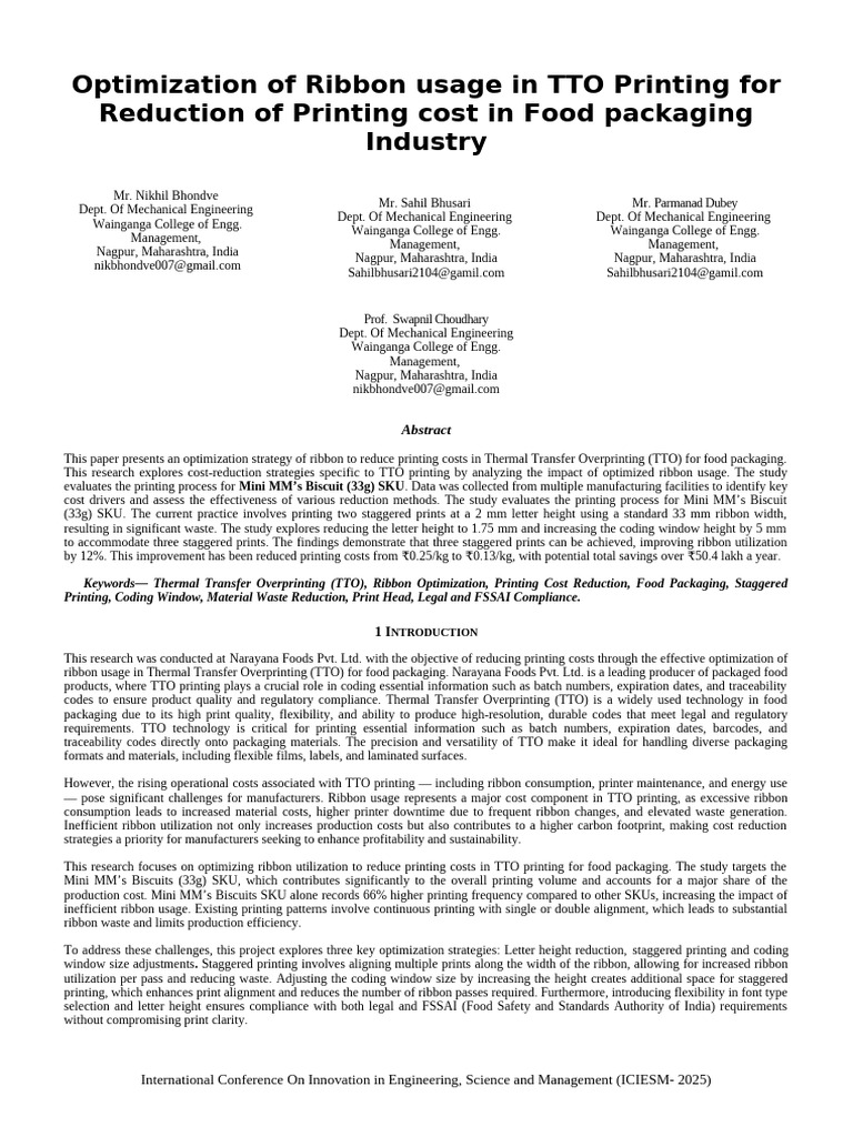 Ribbon Optimization in TTO Printing | PDF