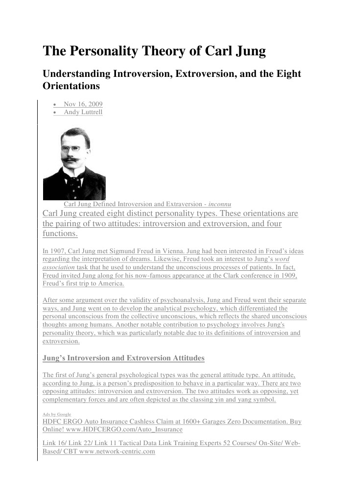 The Personality Theory of Carl Jung | PDF | Personality Type | Carl Jung