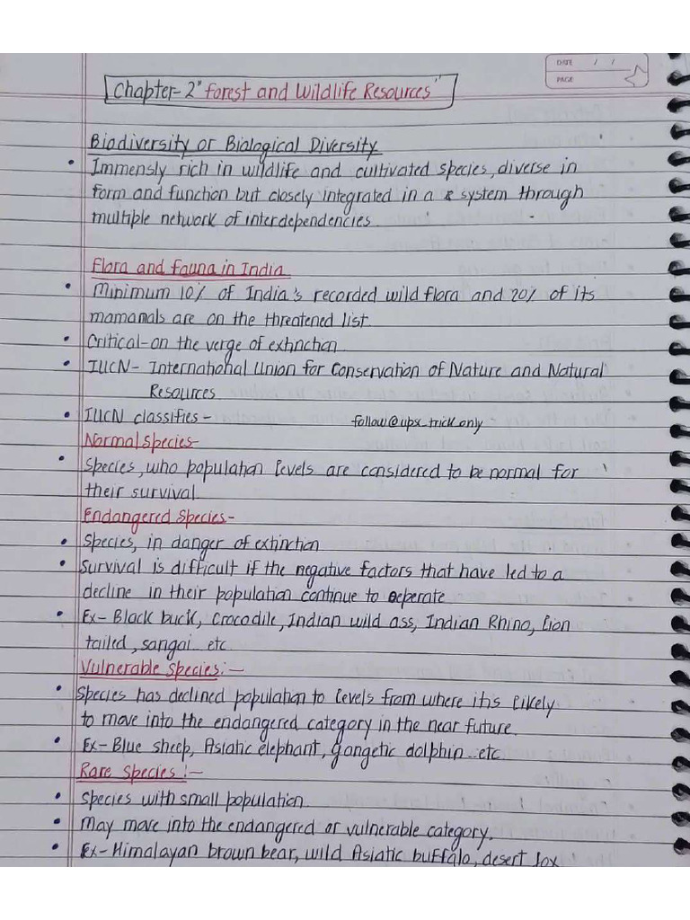 NCERT Geography Class 10 Handwritten Notes Forest & Wildlife | PDF