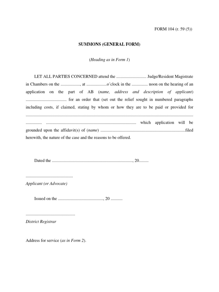 Form 104-Summons (General Form) | PDF