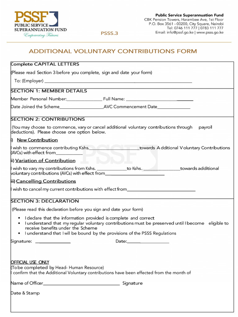 PSSS Additional Voluntary Contributions Form | PDF