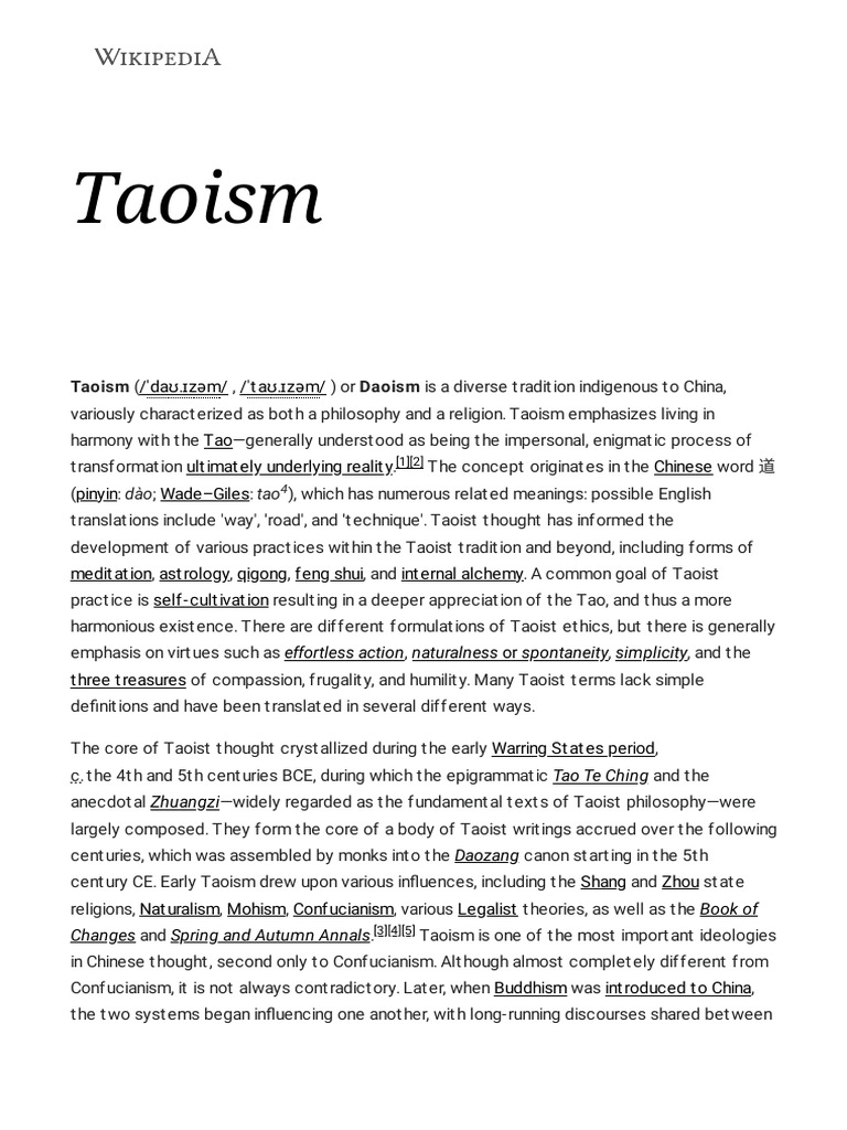 Taoism - Wikipedia | PDF | Tao | East Asian Religions