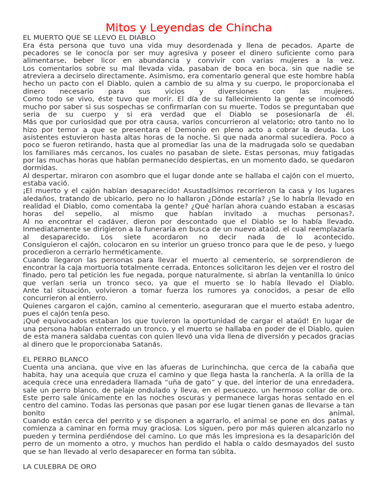 Mitos y Leyendas de Chincha | PDF