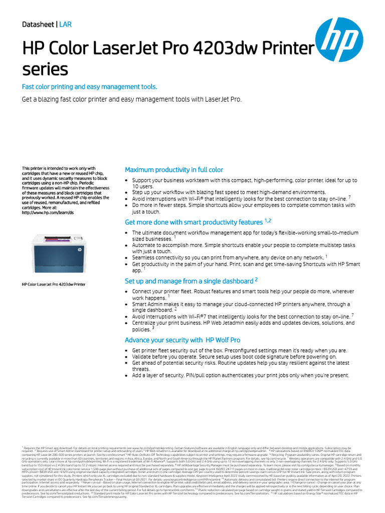 HP Color 4201 4203 DW | PDF | Printer (Computing) | Hewlett Packard
