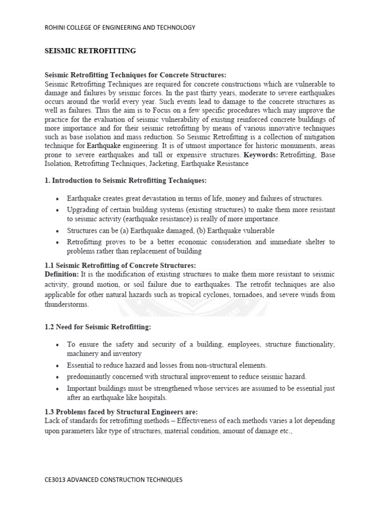 4.1 Seismic Retrofitting | PDF | Earthquake Engineering | Concrete