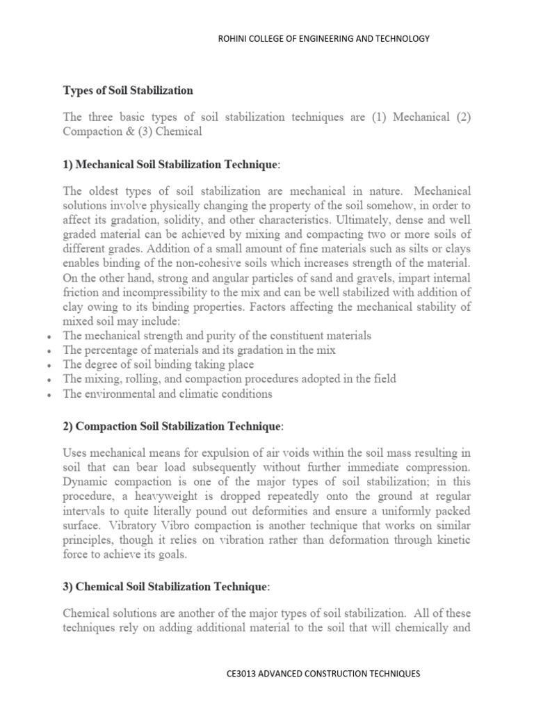 Types of Soil Stabilization Techniques | PDF | Cement | Lime (Material)