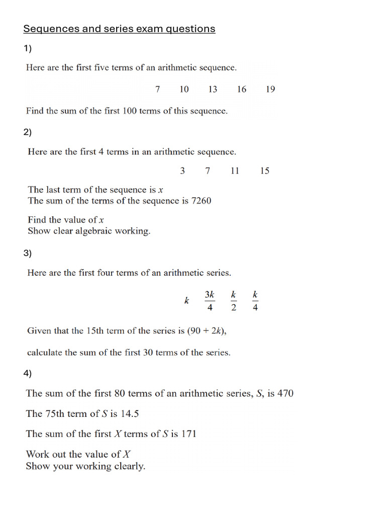 Sequences and Series Exam Questions | PDF