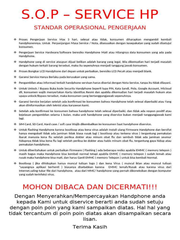 SOP Service HP | PDF