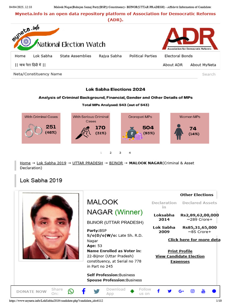 Malook Nagar (Bahujan Samaj Party (BSP) ) - Constituency - BIJNOR ...