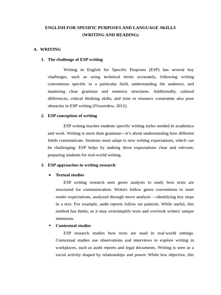 ESP and Language Skill (Writing, Reading) | PDF | Reading Comprehension ...