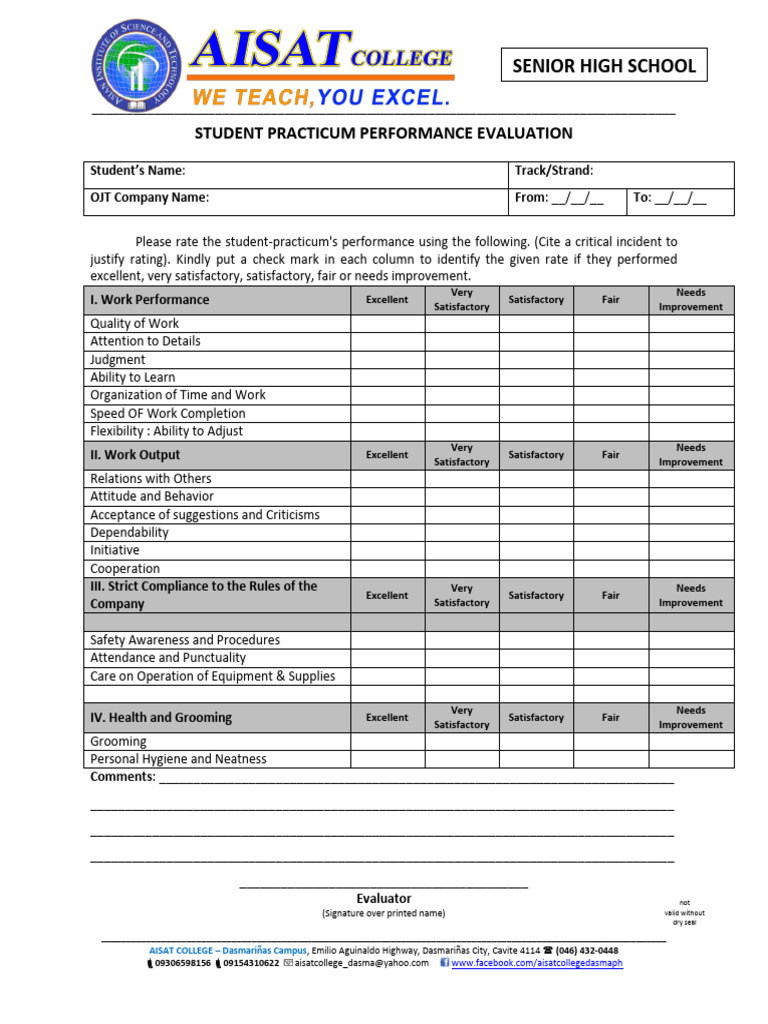 4 Student Practicum Performance Evaluation-1 | PDF | Psychology ...