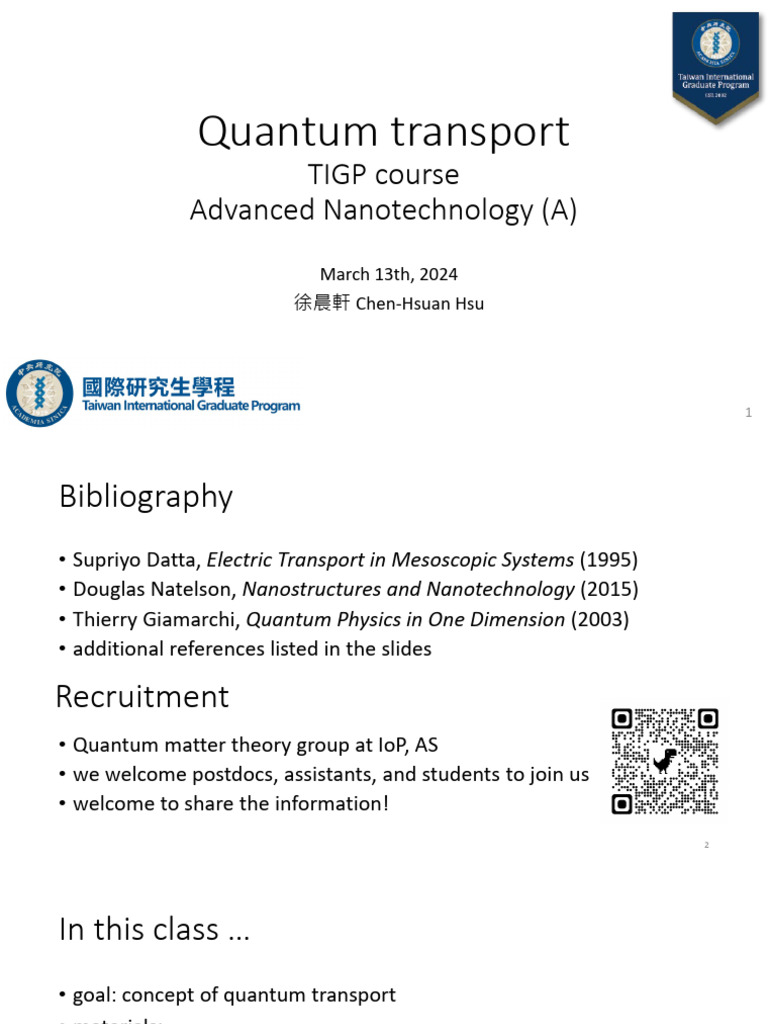 NanoA Quantum Transport 0313 | PDF | Physical Phenomena | Applied And Interdisciplinary Physics