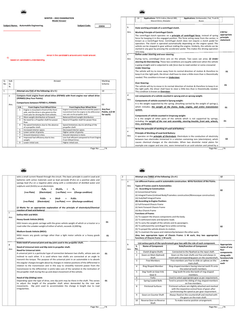 2022 Winter Model Answer Paper (Msbte Study Resources) | PDF | Brake | Axle