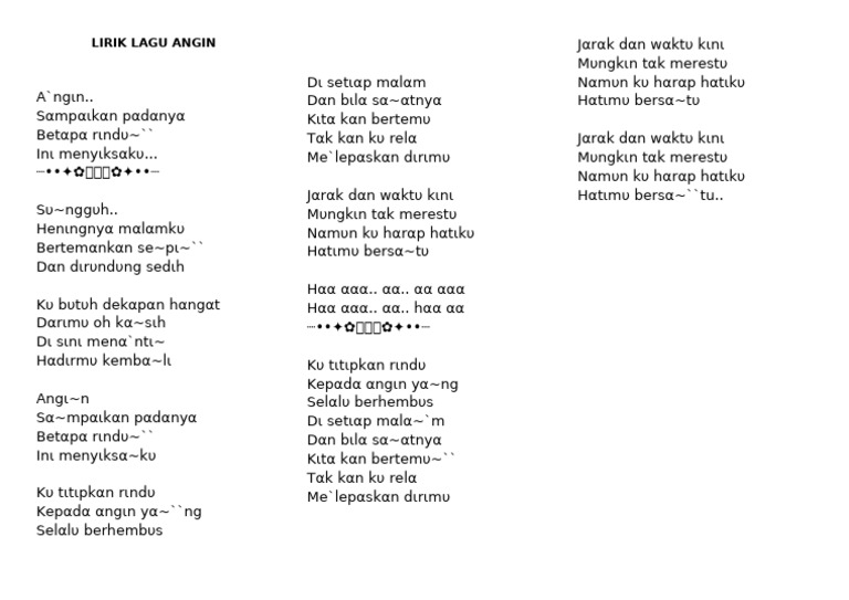 Lirik Lagu Angin | PDF