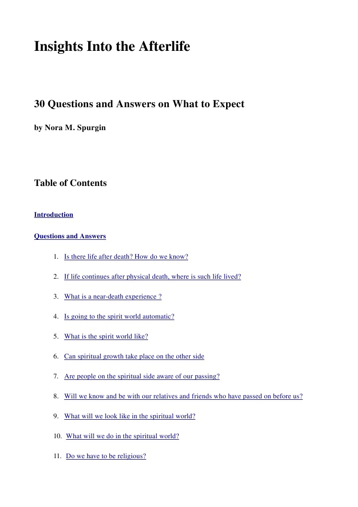 Insights Into The Afterlife 30 Questions and Answers On What To Expect ...