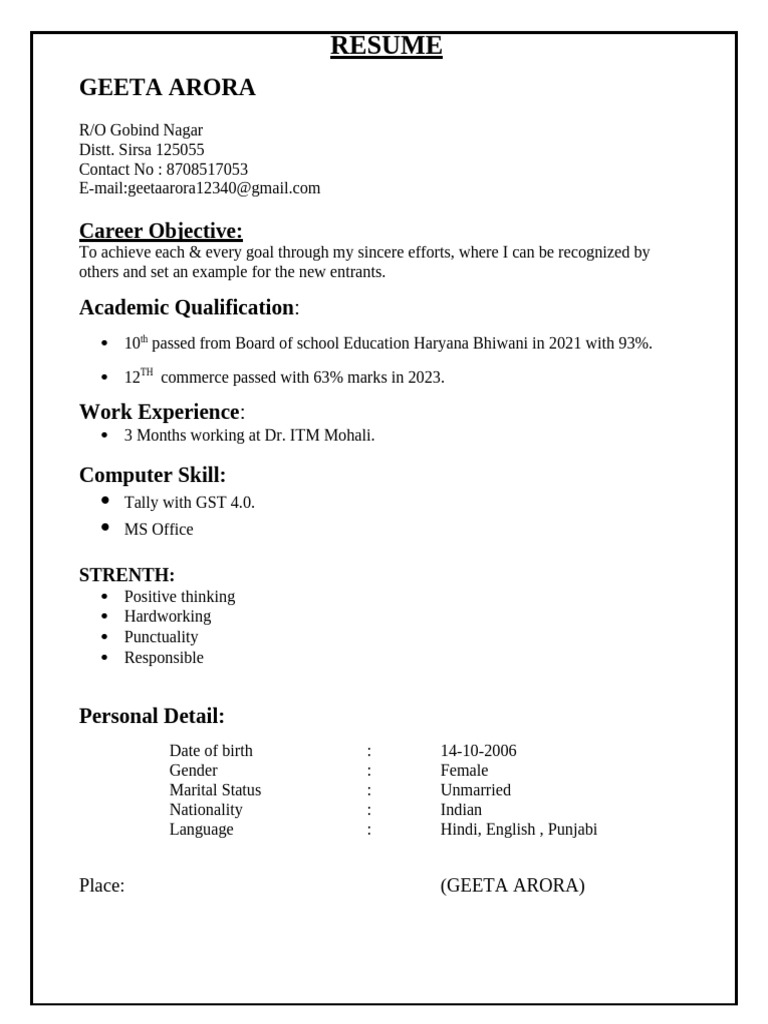 Resume of Geeta Arora | PDF