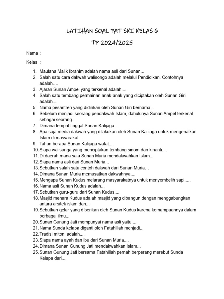 Latihan Soal Pat Ski Kelas 6 2425 | PDF