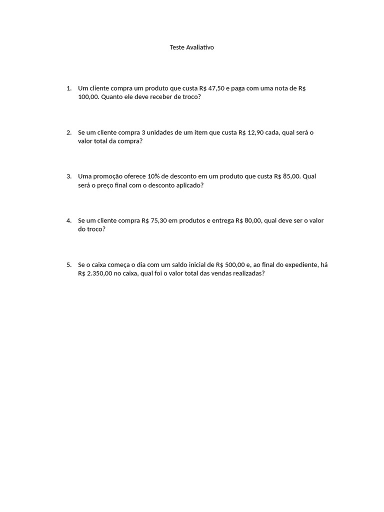 Cálculos de Troco e Vendas Comerciais | PDF