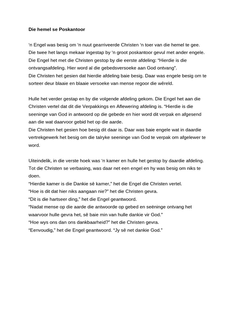 Die Hemel Se Poskantoor | PDF