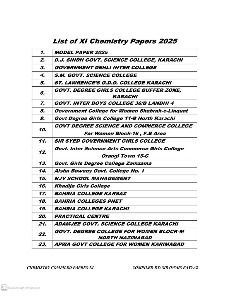 XI Compiled Chemistry Papers 2025 | PDF