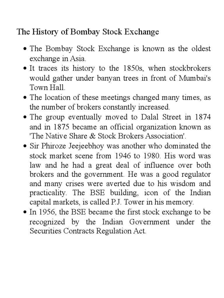 The History of Bombay Stock Exchange | PDF | Investing | Financial Markets