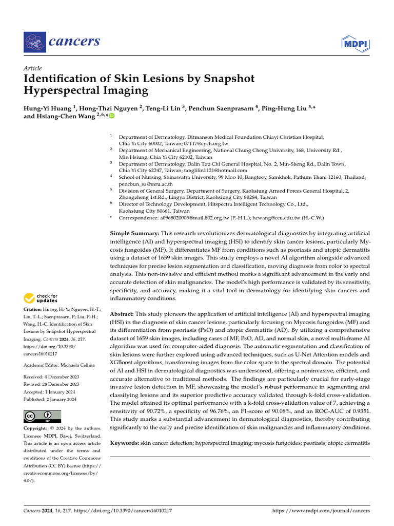 AI and Hyperspectral Imaging for Skin Lesion Detection | PDF | Image ...