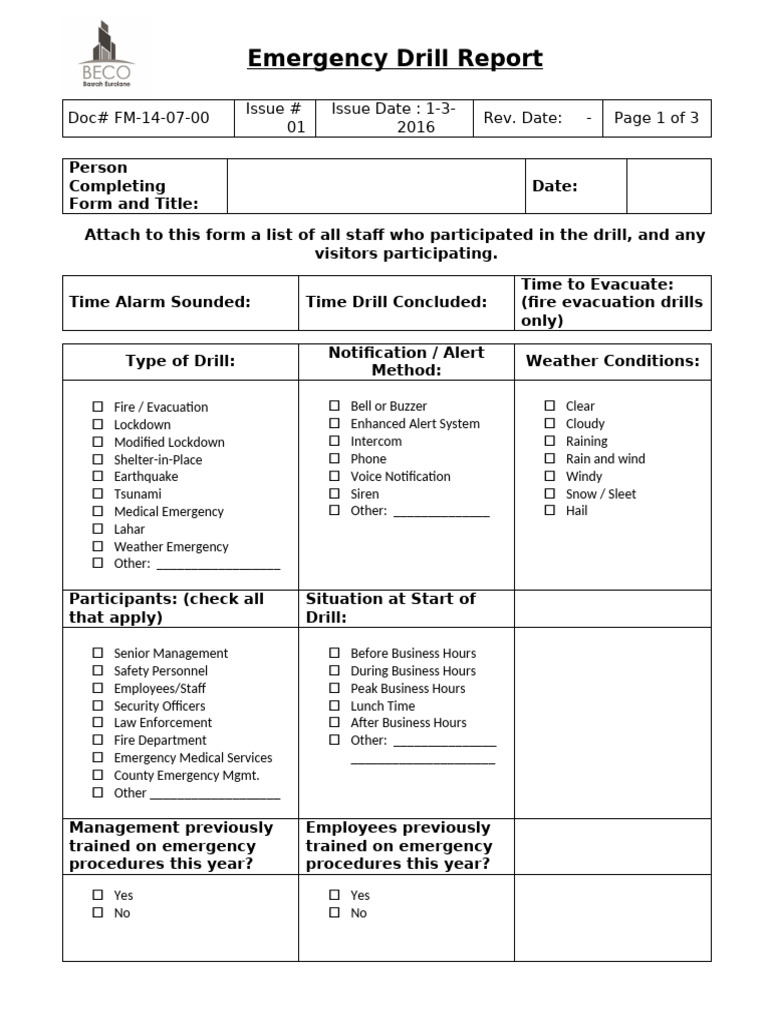Emergency Drill Report Summary | PDF | Emergency Management | Civil Defense