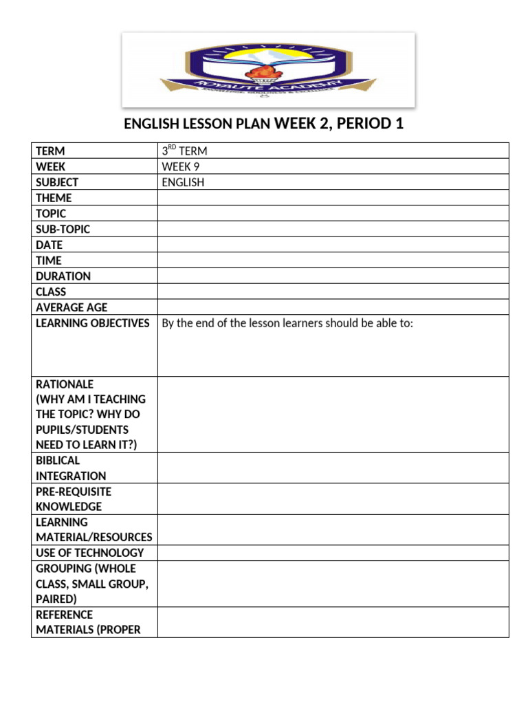 English Lesson Plan Week 2 | PDF