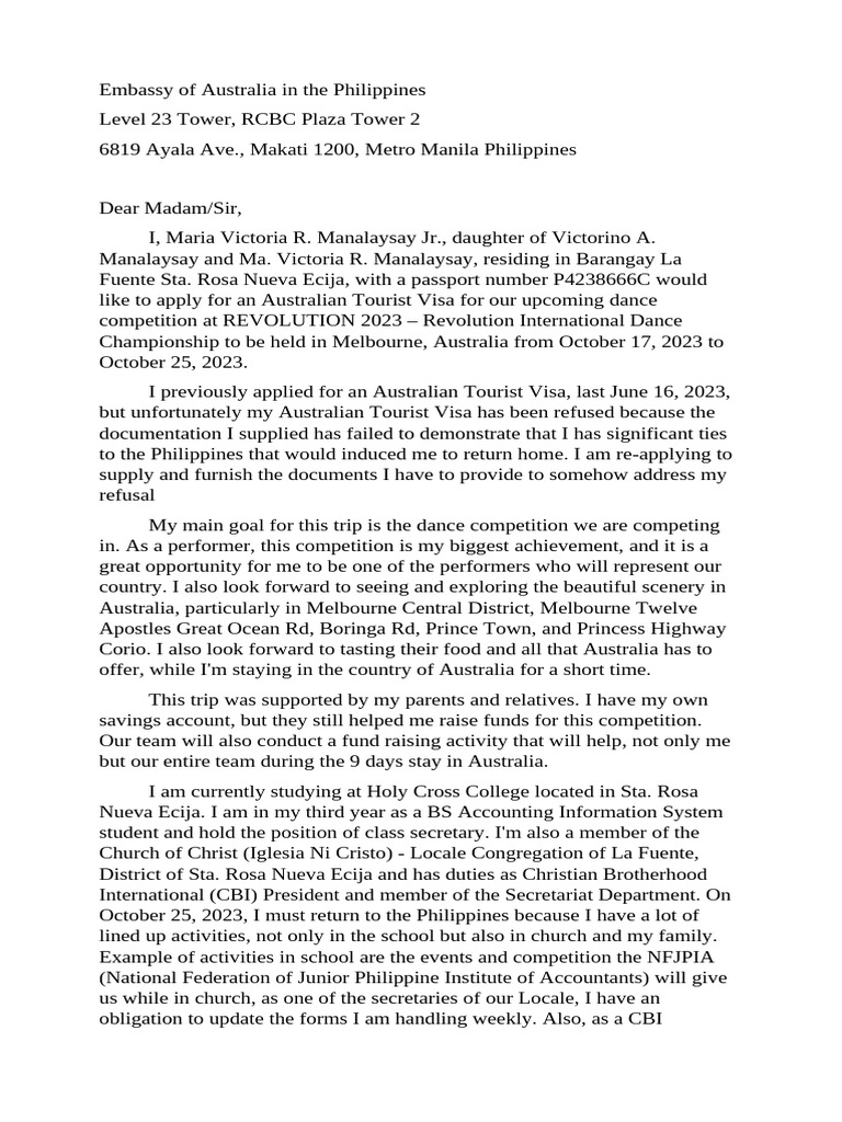 Maria Victoria Manalaysay Cover Letter | PDF