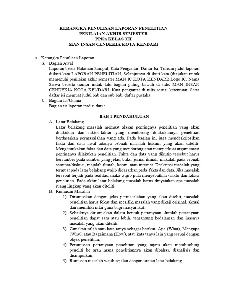KERANGKA PENULISAN LAPORAN 01 | PDF