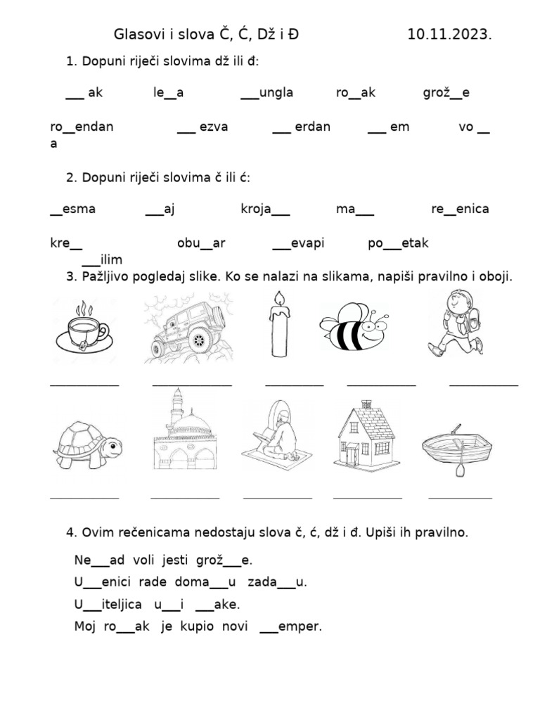 Vježba - Slova I Glasovi Č, Ć, DŽ I Đ | PDF