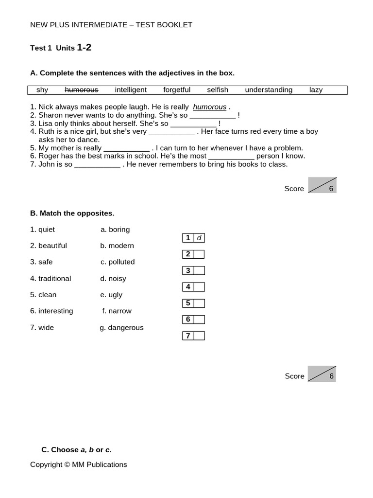 Intermediate Test Units 1-2 | PDF