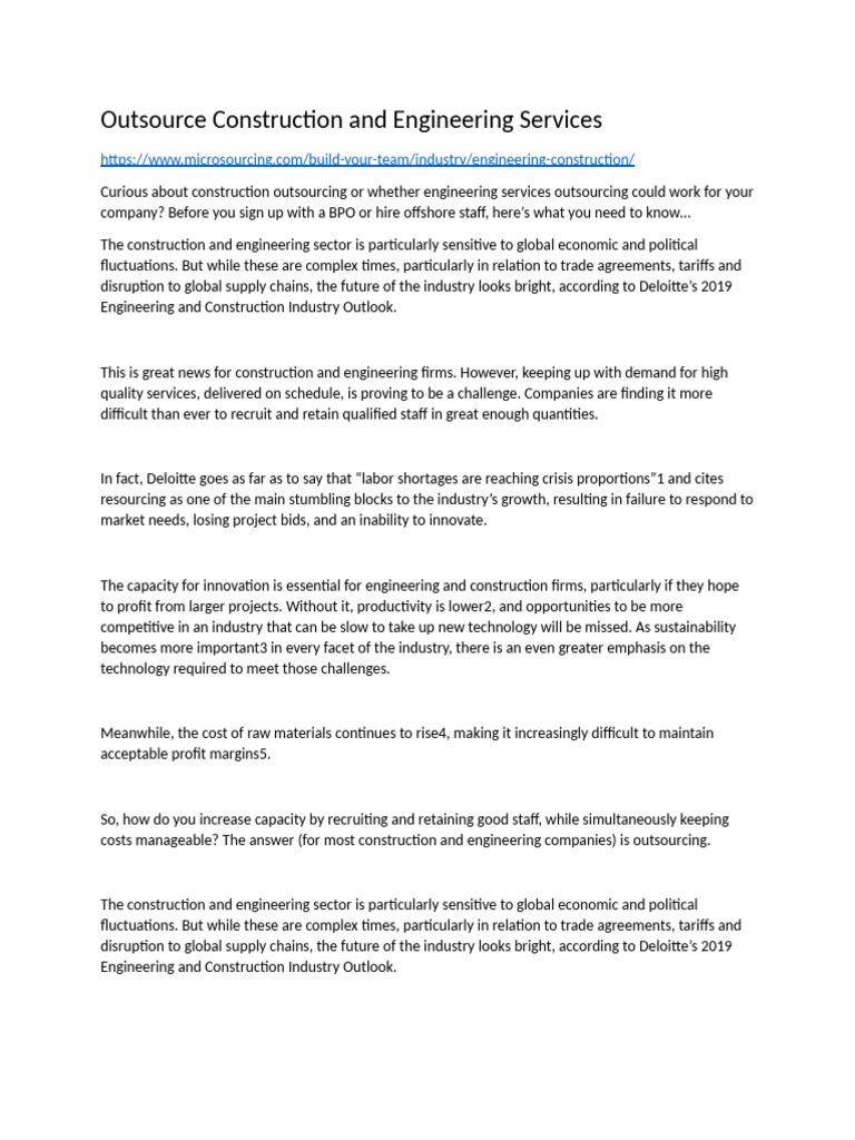 Outsource Construction and Engineering Services | PDF | Outsourcing ...