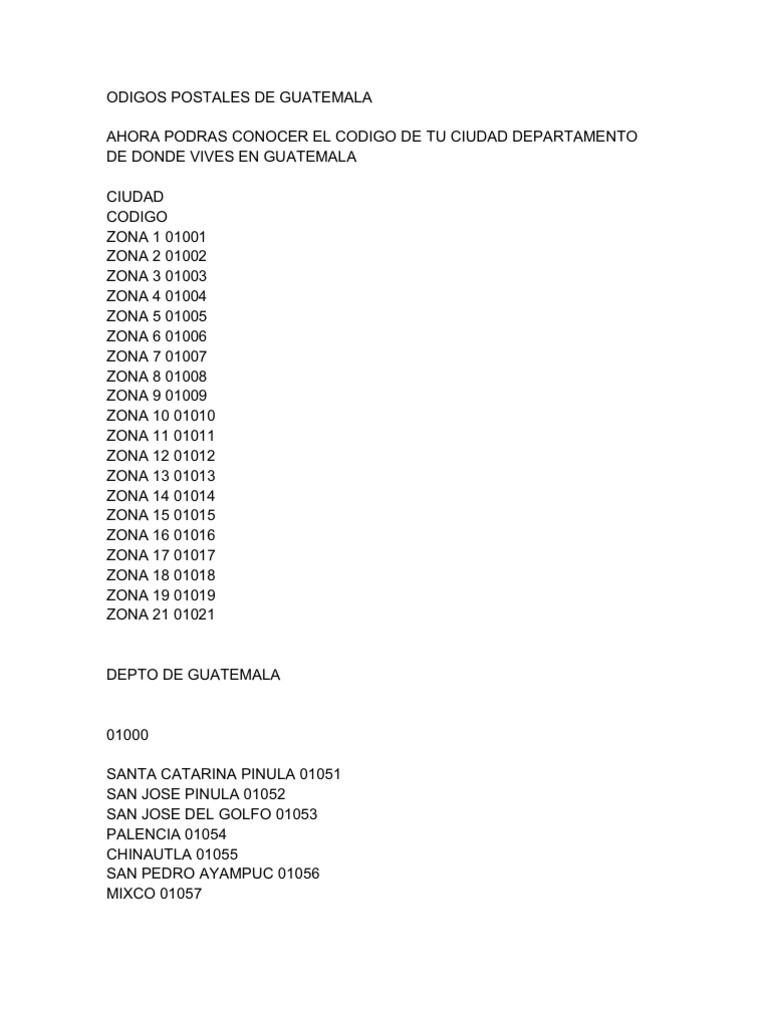 Código Postal de Guatemala | PDF | Colonización española de las ...