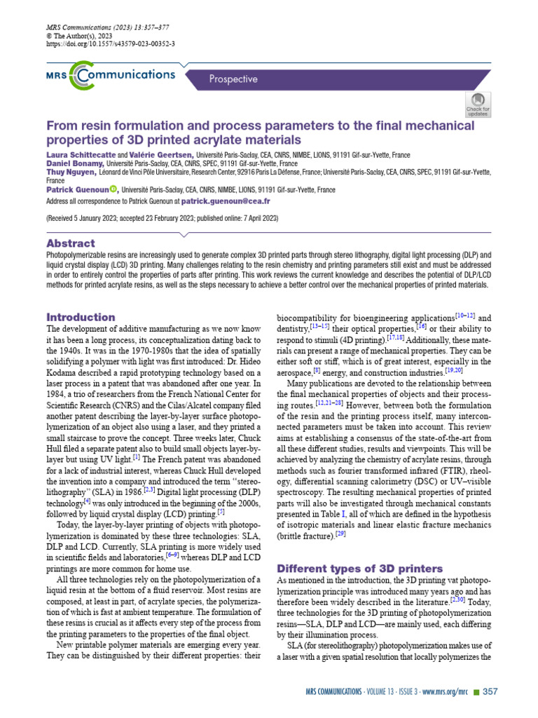 From Resin Formulation and Process Parameters To The Final Mechanical Properties of 3D Printed ...