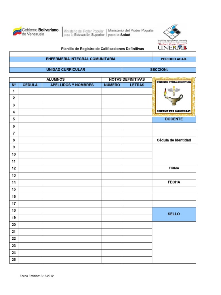 fORMATO Planillas de Notas Definitivas | PDF