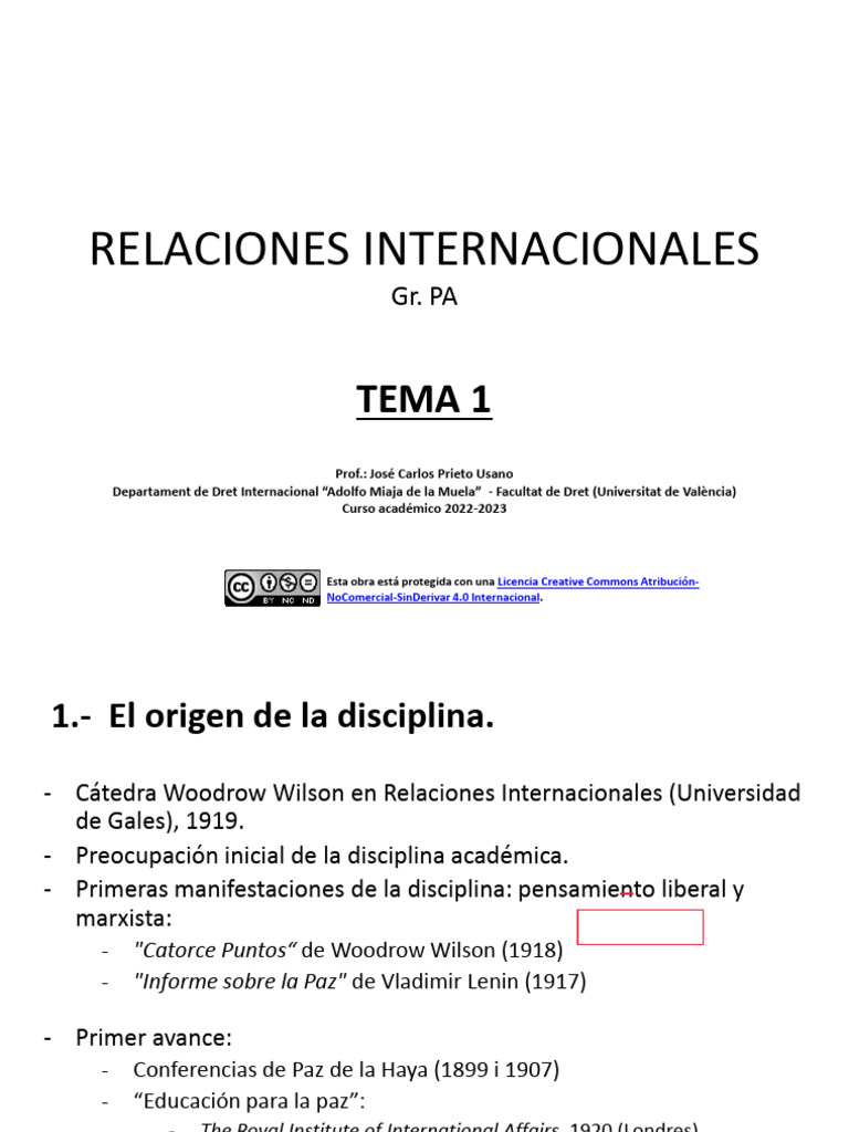 Tema 1 Relaciones Internacionales | PDF | Woodrow Wilson | Relaciones Internacionales