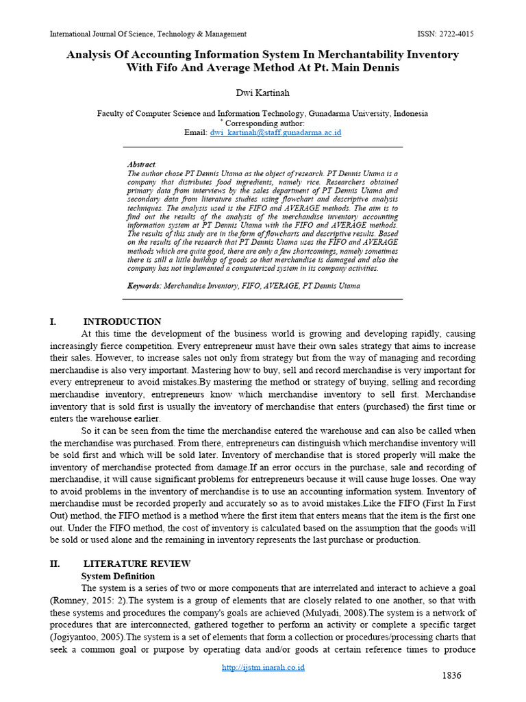 Accounting System Analysis at PT Dennis Utama | PDF | Internal Control ...