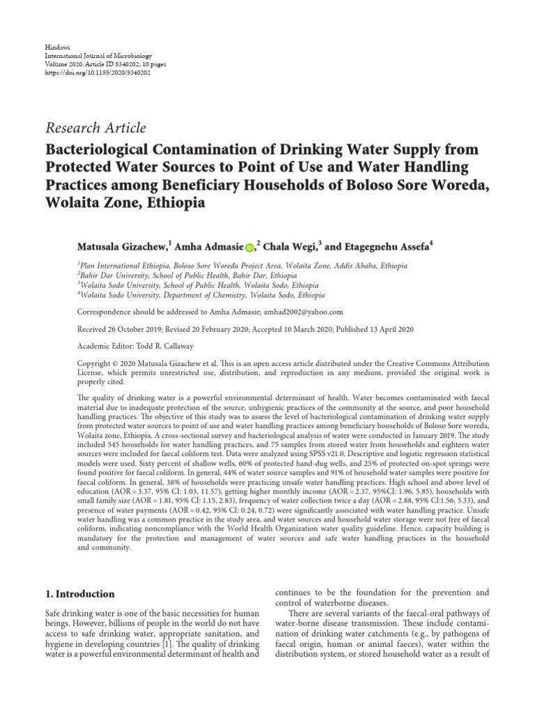 Bacteriological Contamination of Drinking Water Su | PDF | Drinking Water | Water Supply And ...
