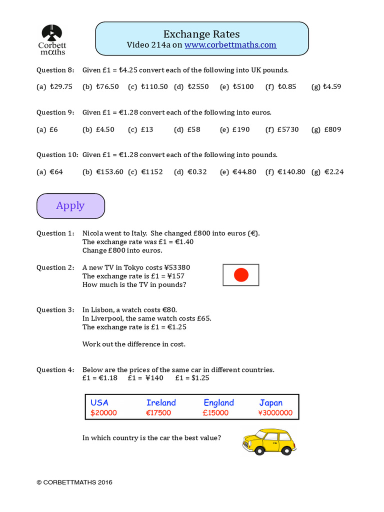 Currency Conversion Classwork - 4.28.2025 | PDF