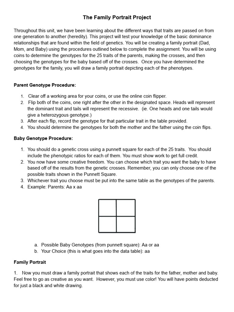 Unit 5 the Family Portrait Project_Due 04.28.25 (2) | PDF | Genotype ...