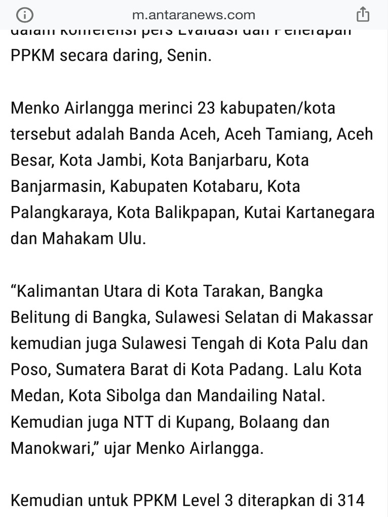 Airlangga 23 kabupatenkota di luar Jawa-Bali perpanjang PPKM Level 4 - ANTARA News | PDF