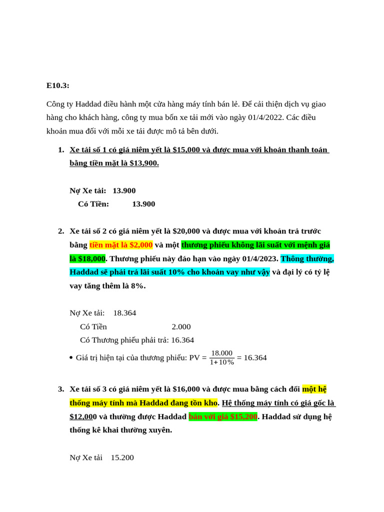 Bài tập e10.3 - KTTC theo IFRS | PDF